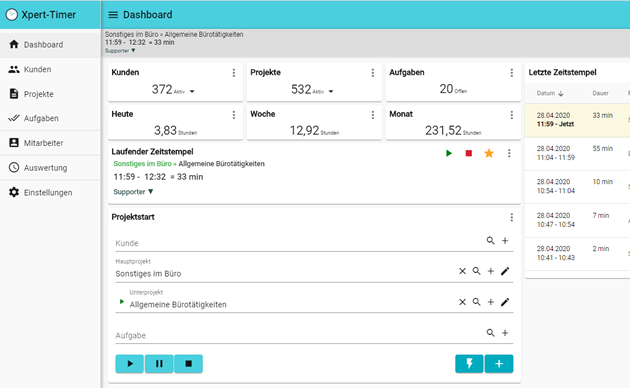 Projektzeiterfassung Software für Unternehmen Xpert-Timer